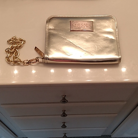 Versace | Bags | Versace Parfums Gold Vegan Leather Makeup Case ...